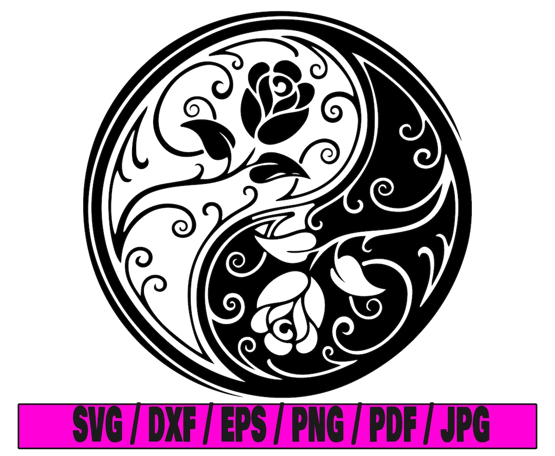 Floral Yin Yang Svg, Svg Cut File, Yin Yang Silhouette Svg, Flower Svg ...