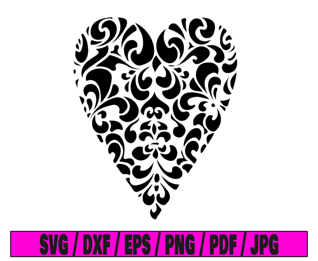 Damask Heart Svg, Damask Svg, Heart Svg, Heart Silhouette Svg, Cricut ...