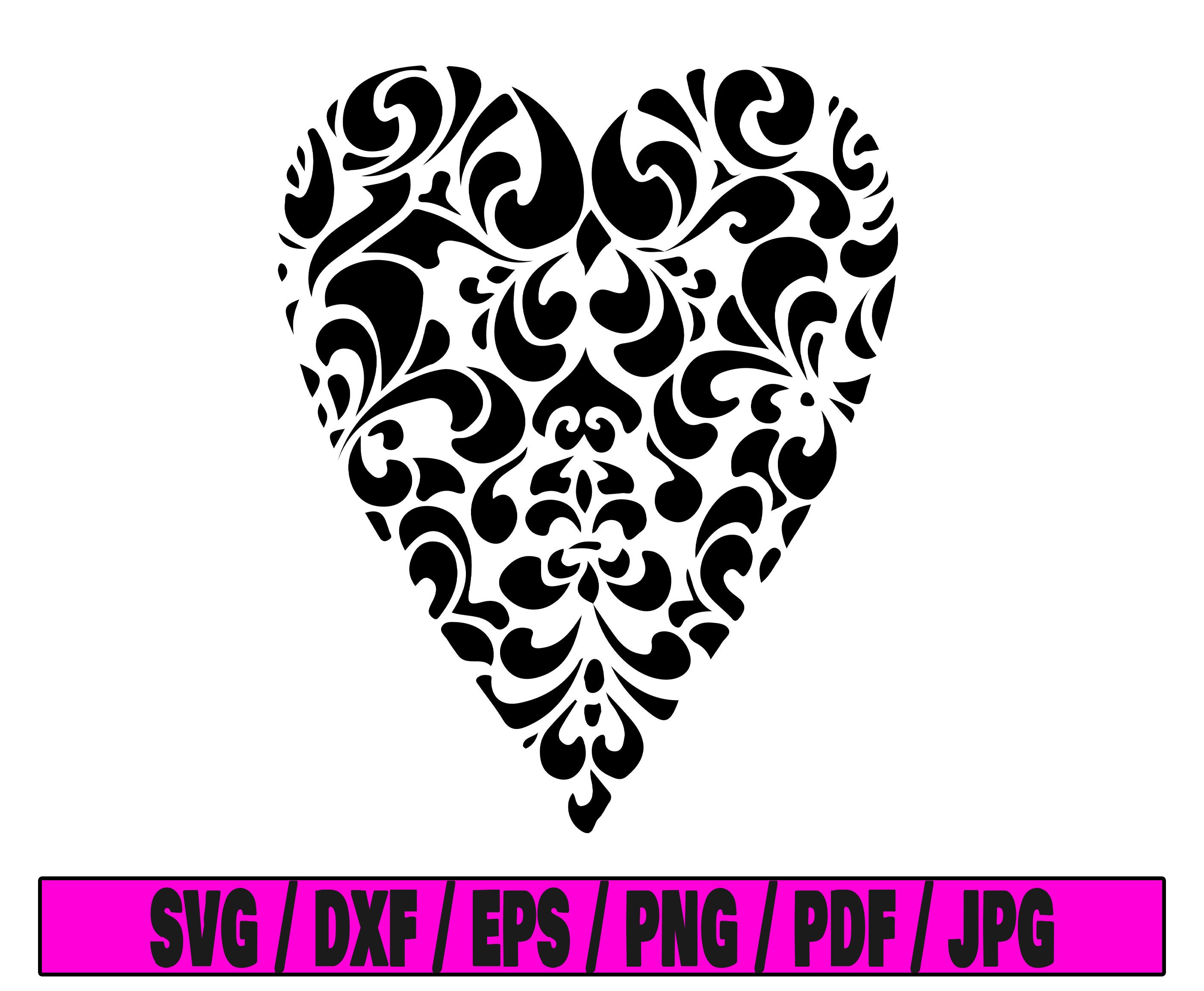 Damask Heart Svg, Damask Svg, Heart Svg, Heart Silhouette Svg, Cricut ...