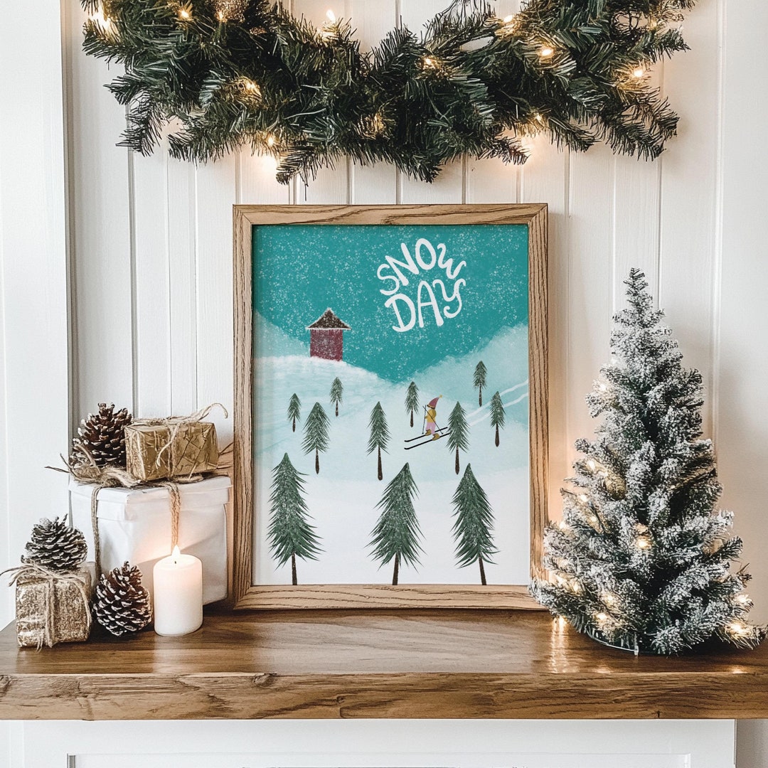 Ski Poster, Snow Day Print, Snowy Mountain Wall Art - Etsy