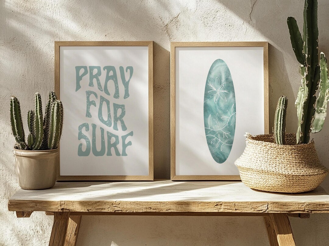 Pray for Surf Poster, Surfer Wall Art, Beach Set of 2 Prints - Etsy