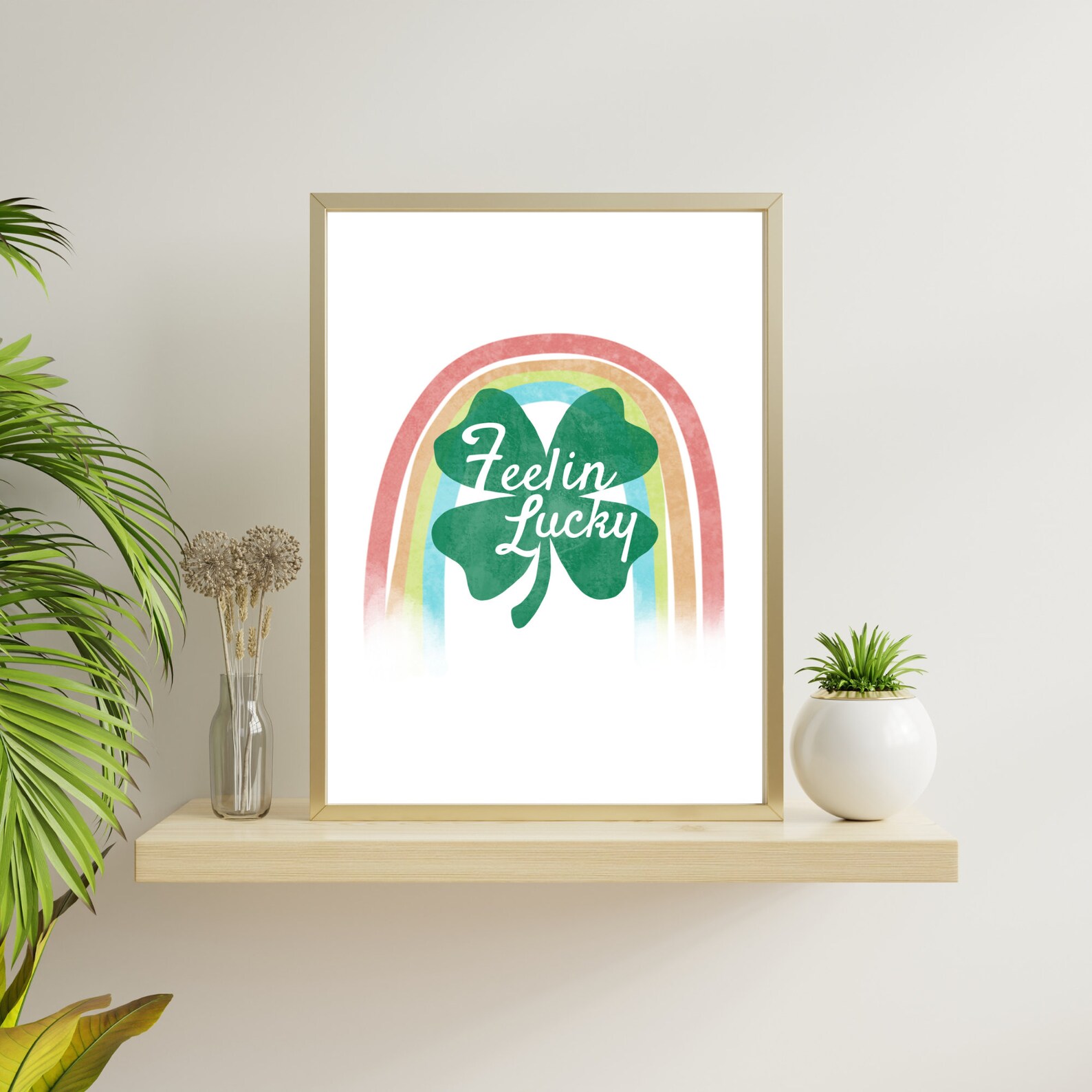 St Patricks Day Printable, Feelin Lucky Print, Rainbow Shamrock Art - Etsy