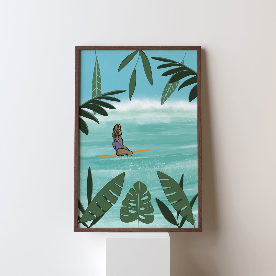 Surfer Girl Wall Art, Surf Room Decor, Tropical Surf Illustration - Etsy