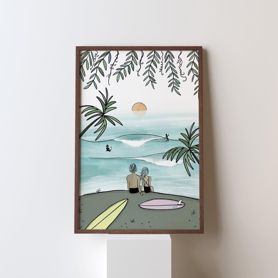 Surfer Wall Art, Surf Date Beach Print, Sunset Couple Surf Art - Etsy