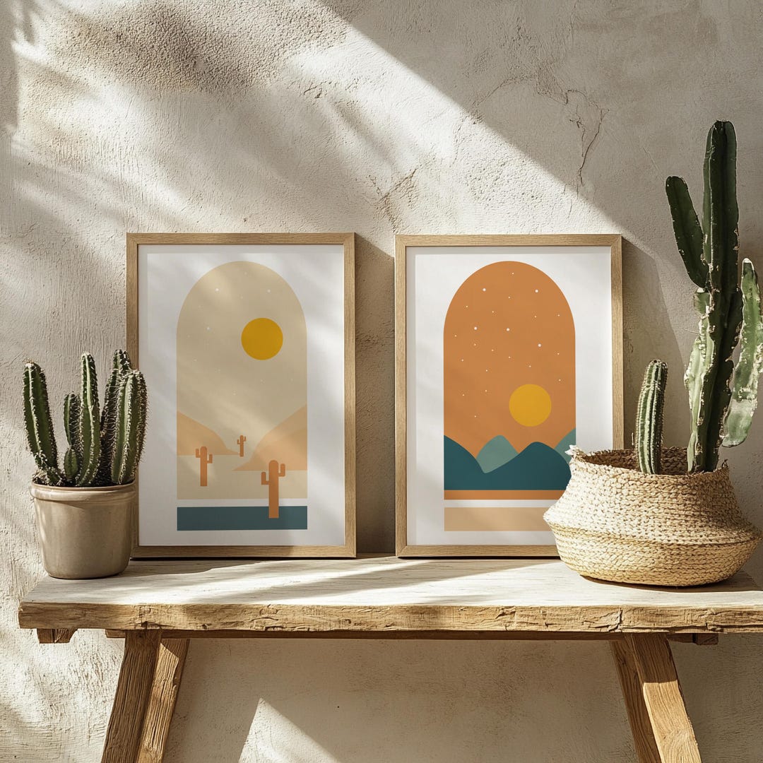 Desert Cactus Poster, Boho Desert Wall Art, Set of 2 Posters - Etsy