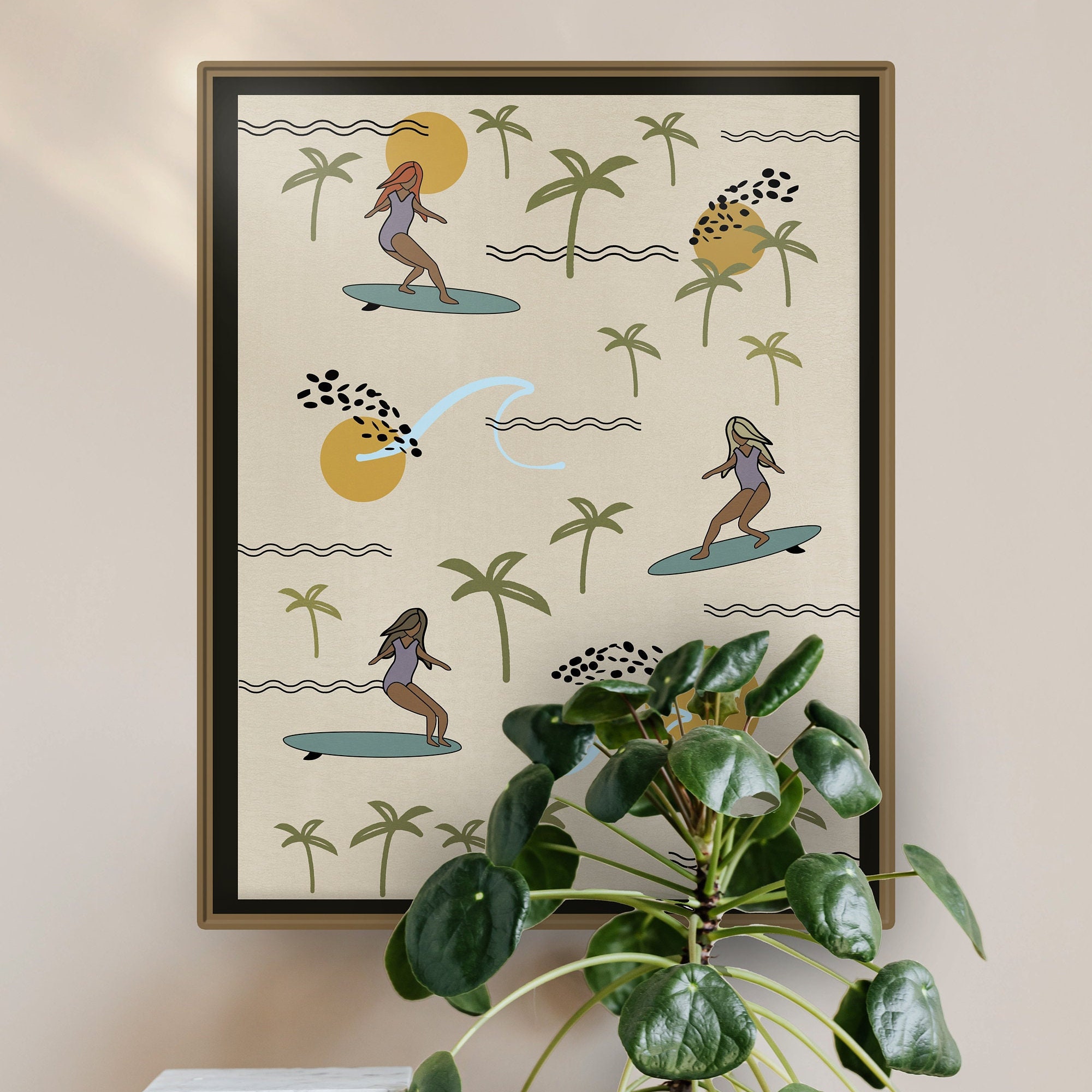 Surf Art Print Surfer Girl Decor Boho Beach Print - Etsy