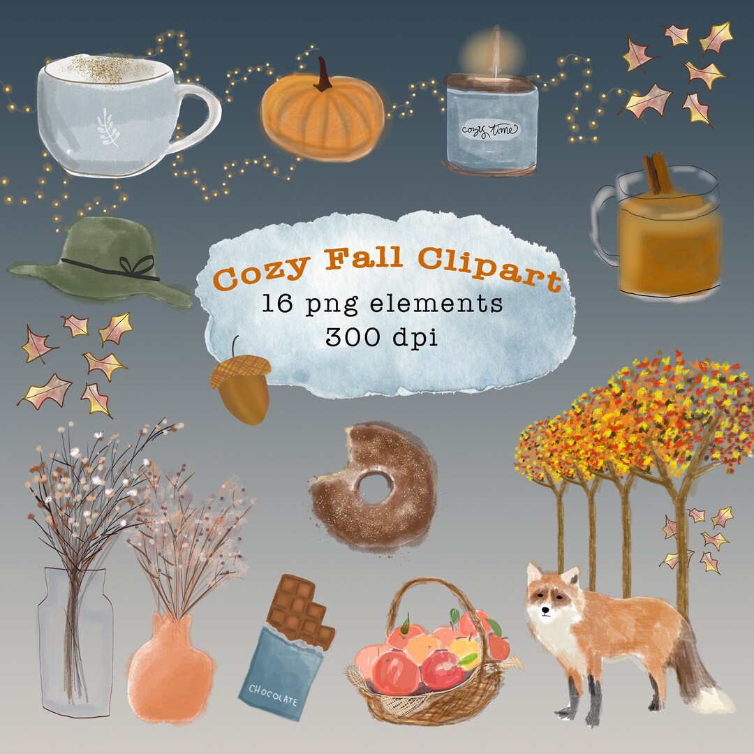 Fall Clipart Bundle Cozy Fall Elements Fox Clipart Fall Png - Etsy
