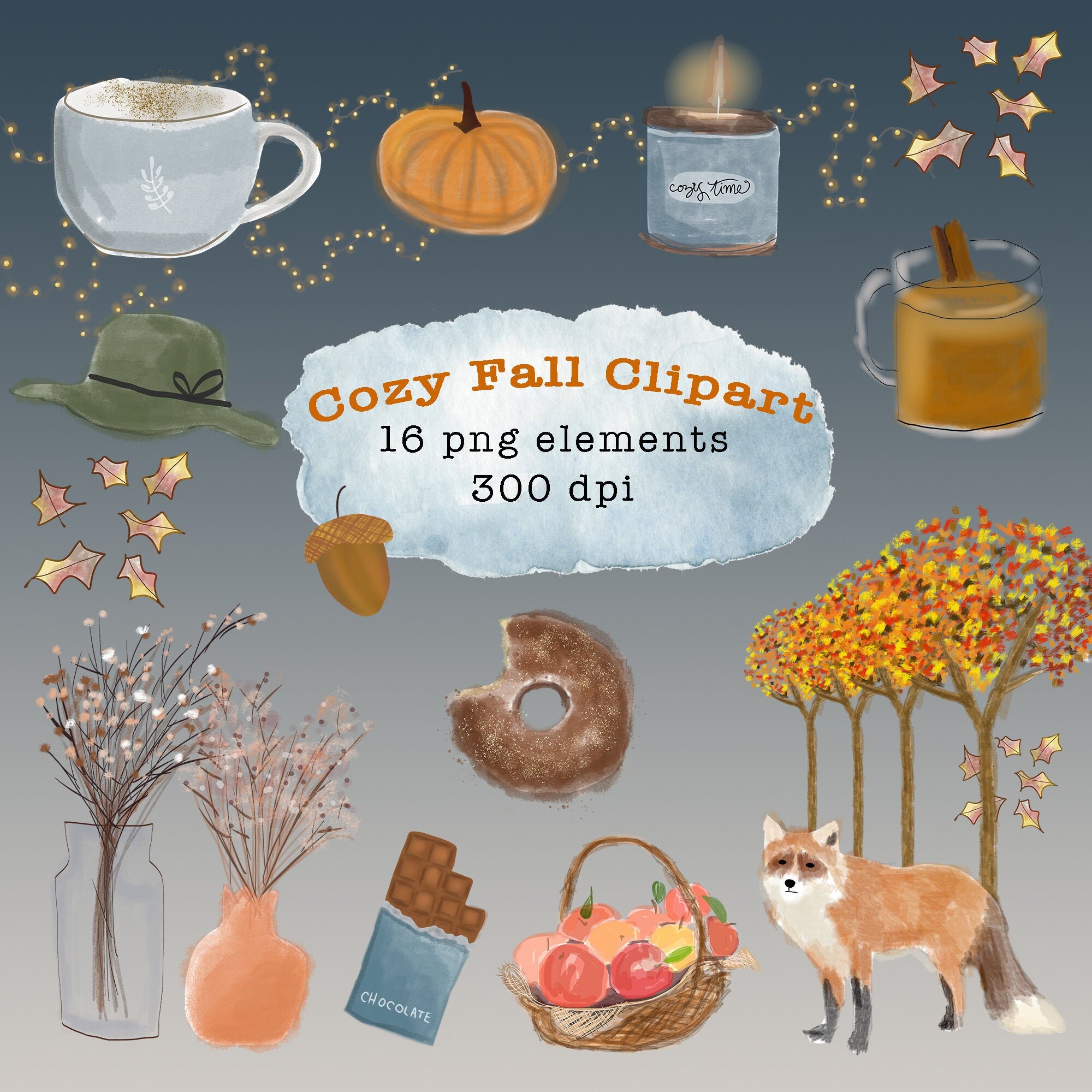 Fall Clipart Bundle Cozy Fall Elements Fox Clipart Fall Png - Etsy
