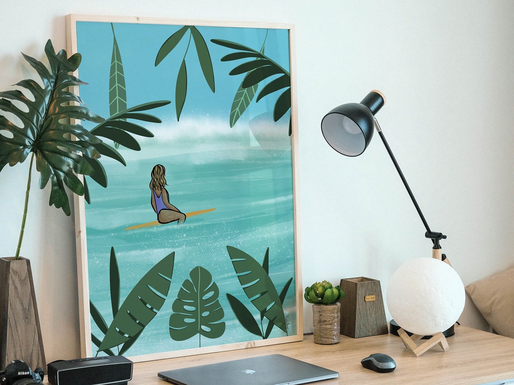 Surfer Girl Wall Art, Surf Room Decor, Tropical Surf Illustration - Etsy