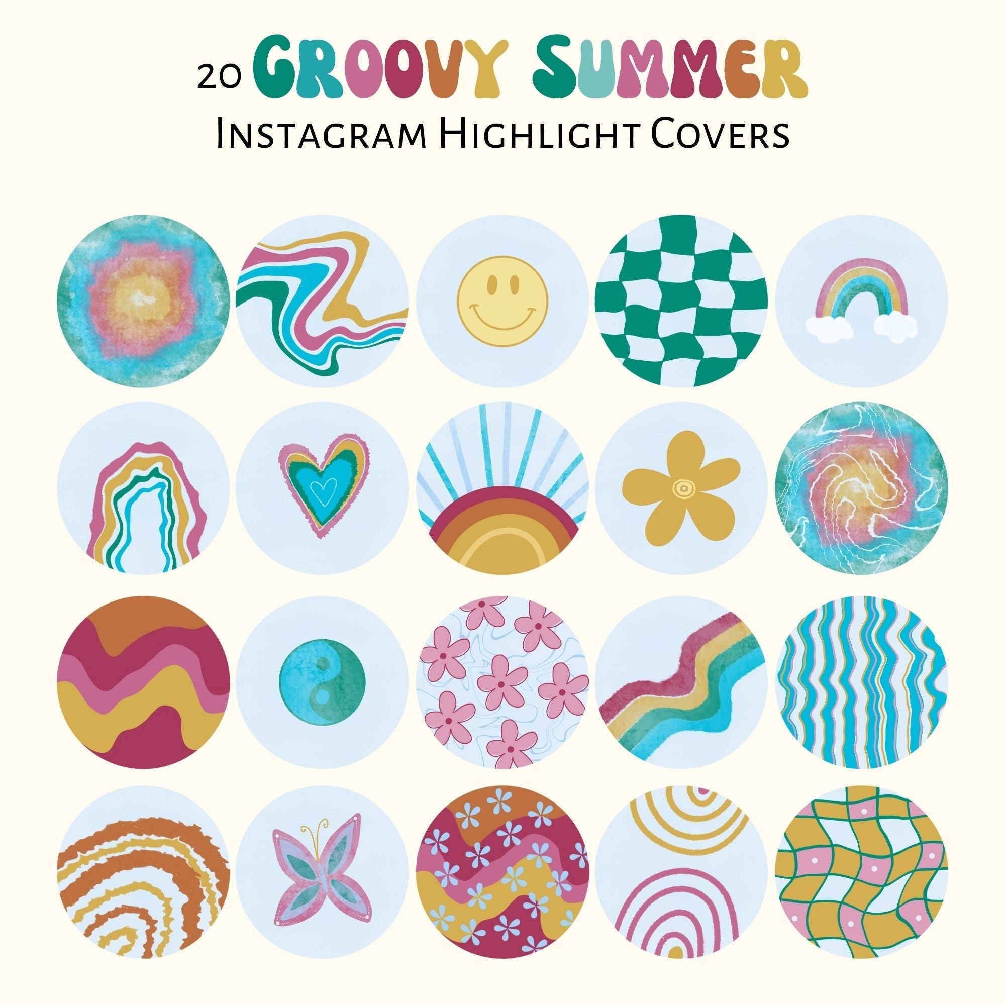 Instagram Highlight Covers, Groovy Summer Icons, Bright Instagram - Etsy
