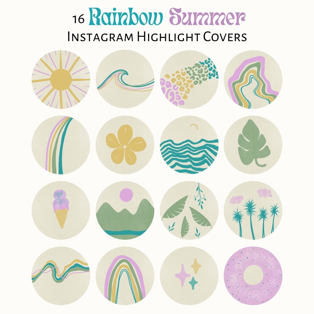 Instagram Highlight Covers, Rainbow Summer Icons, Ig Story Covers - Etsy
