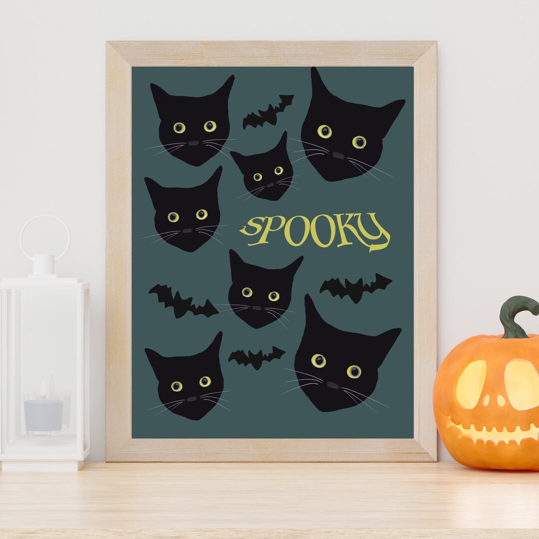 Spooky Cat Wall Art Halloween Printable Cat Halloween Poster - Etsy
