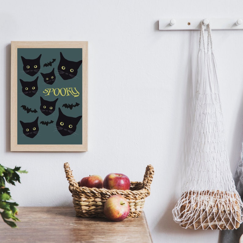 Spooky Cat Wall Art Halloween Printable Cat Halloween Poster - Etsy