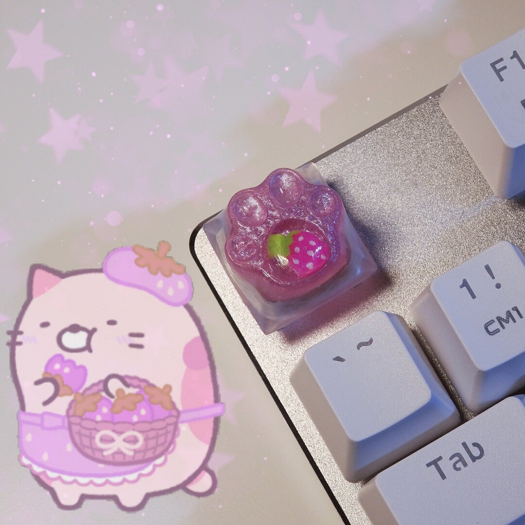 Paw Keycap | Cute Pink Strawberry | Artisan Resin Keycap | OEM Cherry ...