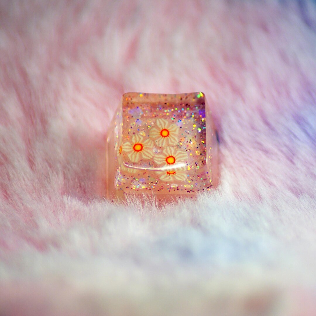 Flower Artisan Keycap | Transparent Kawaii Glitter Key Caps - Etsy