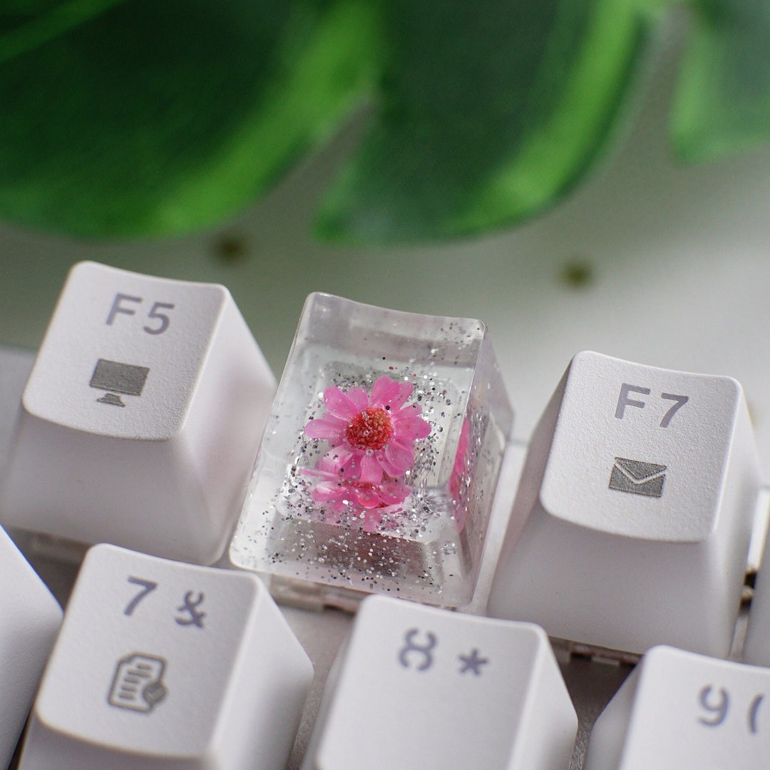 Transparent Keycap Pink Floral Key Cap Esc, Silver Flower Keyboard Caps ...