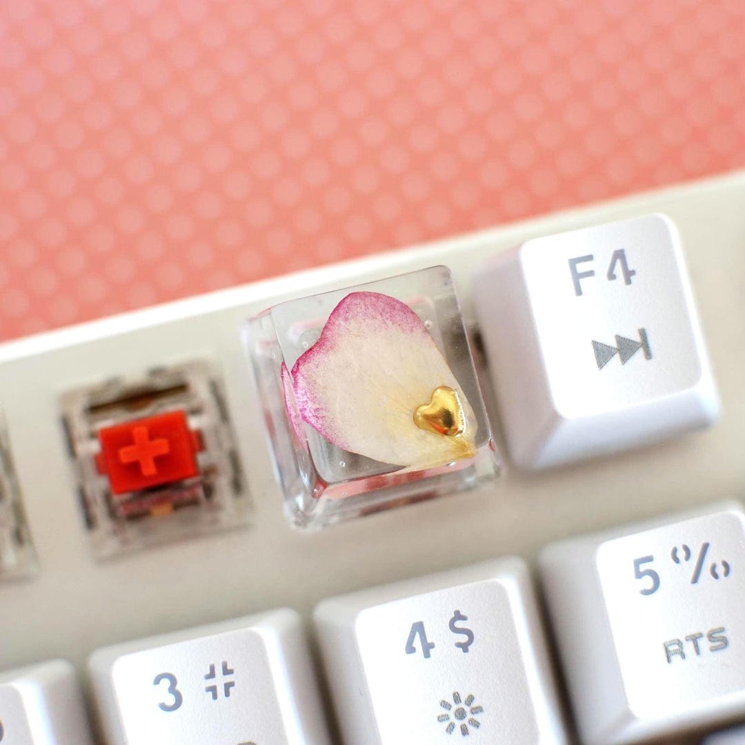 Pink Floral Key Cap Esc | Flower Heart Keyboard Caps R4 | Handmade ...