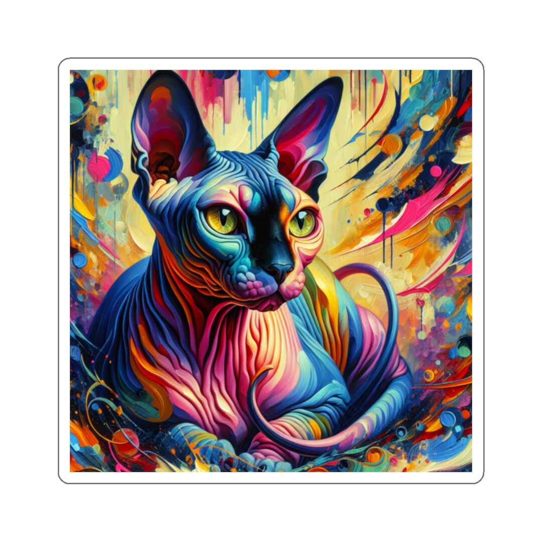Sphynx Cat Sticker, Gift for Sphynx Lover, Colorful Sphynx Art Sticker ...