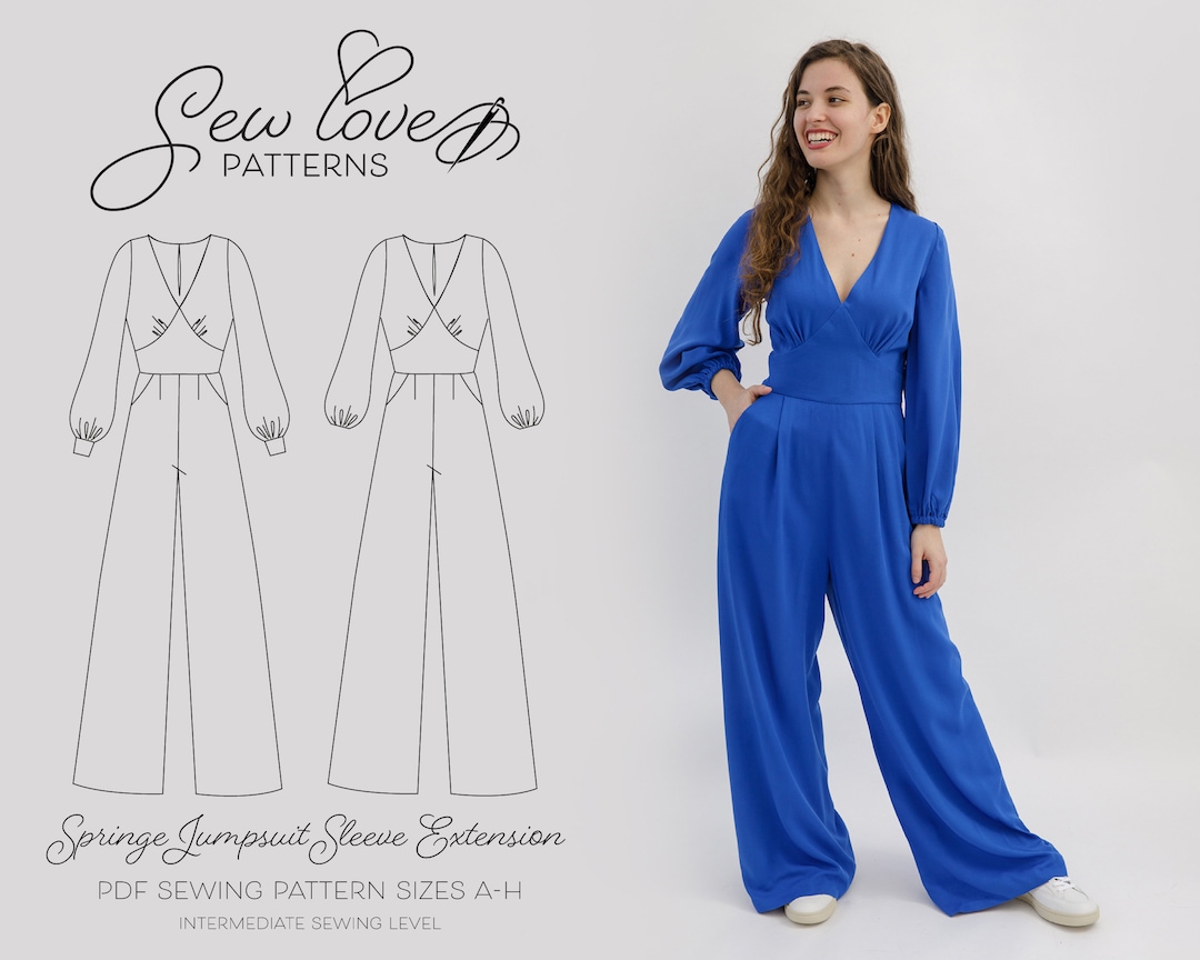 Sew Love Patterns, Springe Jumpsuit Sleeve Extension Pdf Sewing Pattern - Wide Leg Jumpsuit - Etsy