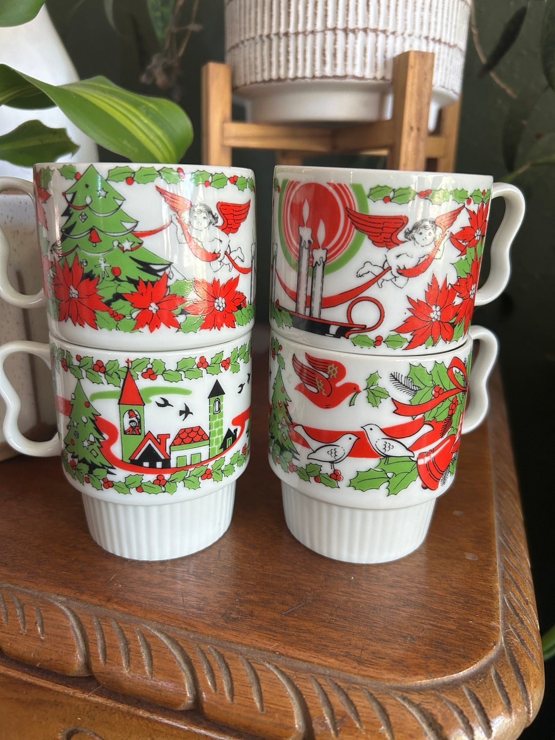 Vintage Stacking Christmas Mugs, Stackable Mug, Vintage Holiday Mugs - Etsy