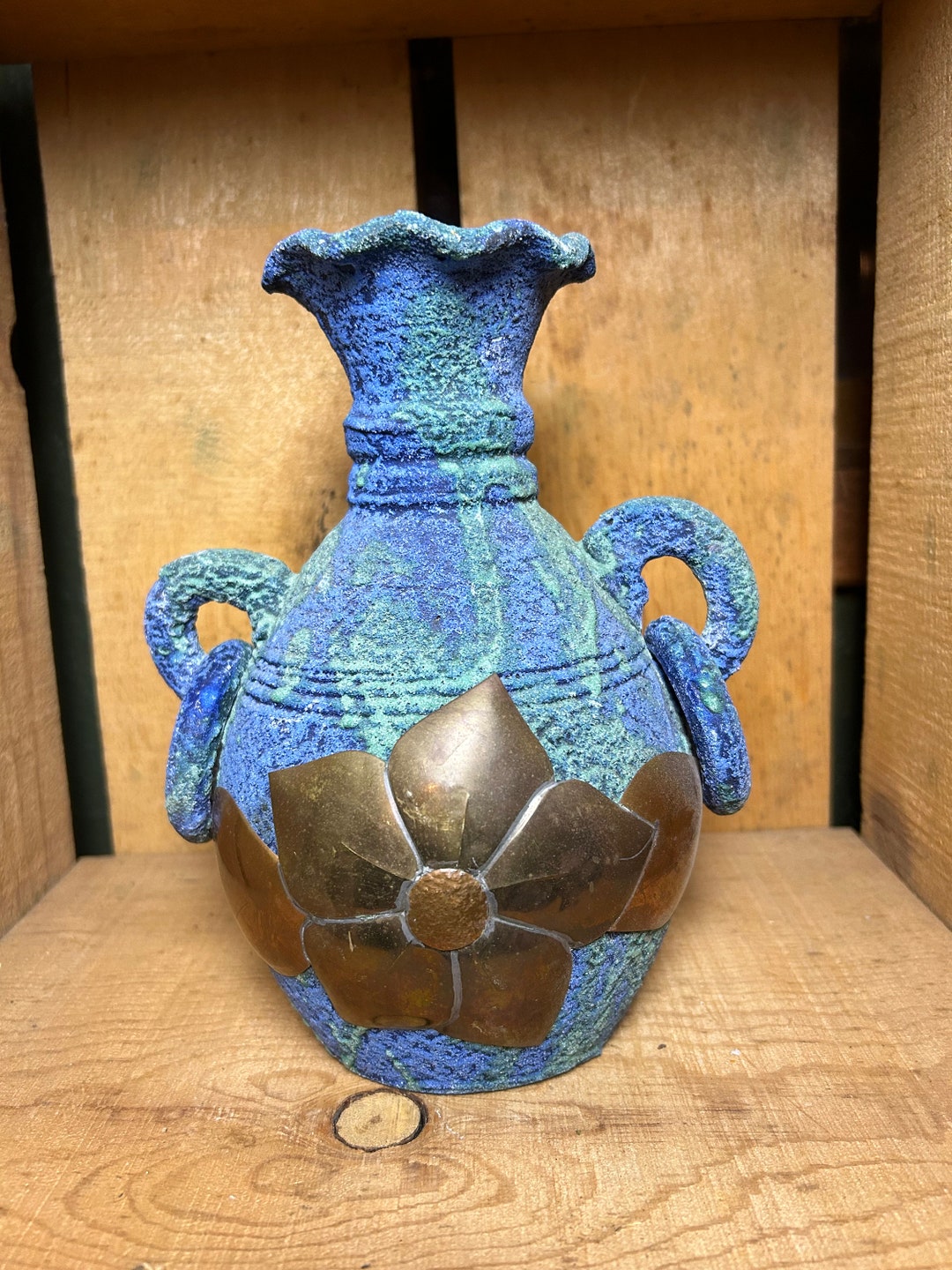 Vintage Sand Pottery, Blue, Green and Copper Sand Pottery - Etsy