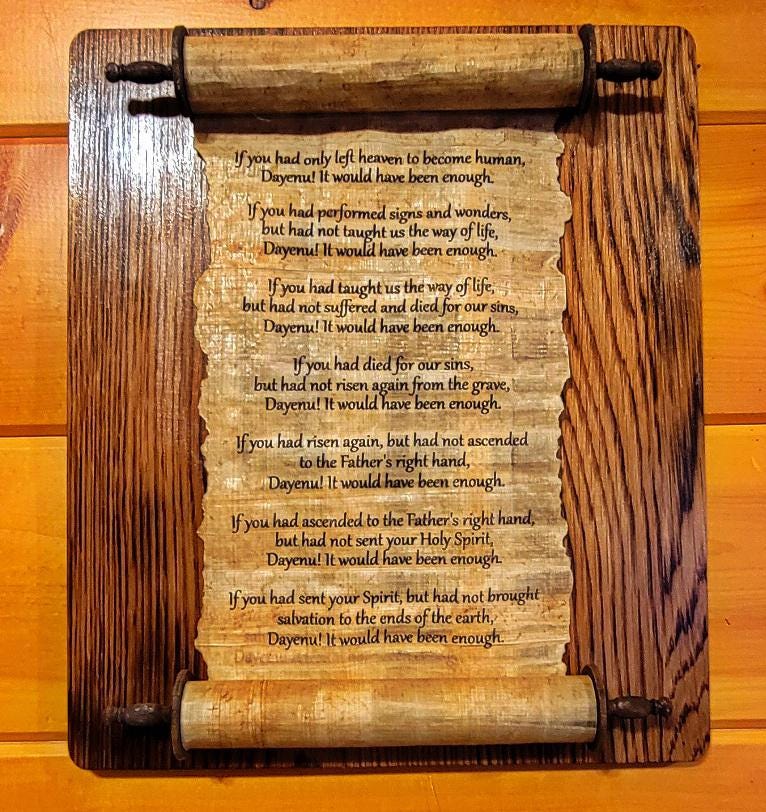 Dayenu Papyrus Scroll – Engraved Christian Faith Gift, Shou Sugi Ban ...