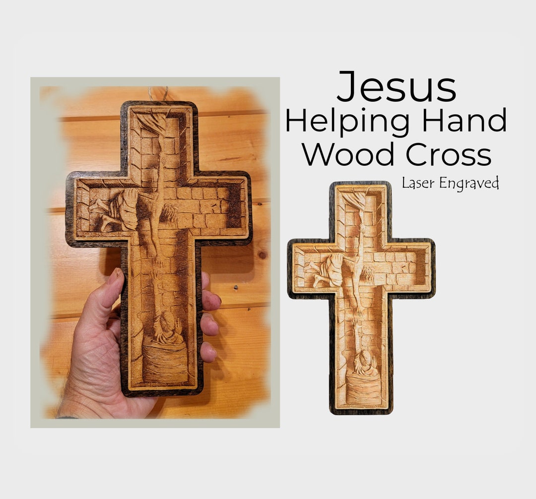 Wood Cross, Jesus Helping Hand - Engraved - Etsy