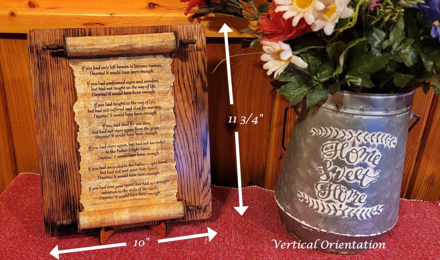 Dayenu Papyrus Scroll – Engraved Christian Faith Gift, Shou Sugi Ban ...