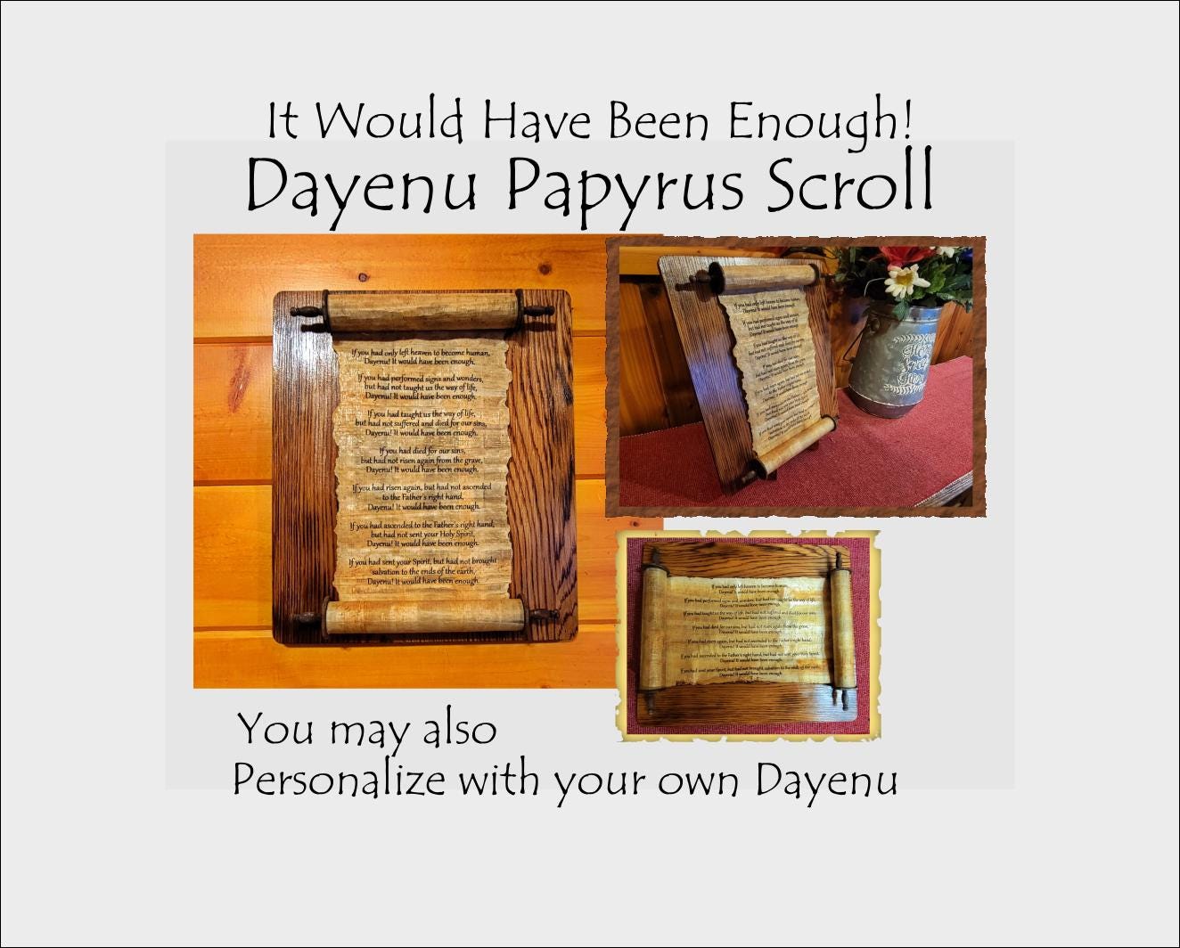 Dayenu Papyrus Scroll – Engraved Christian Faith Gift, Shou Sugi Ban ...