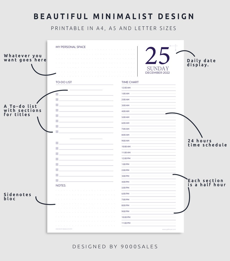 2022 Daily Planner Printable, 24 Hours Planner, 365 Days to Do List ...