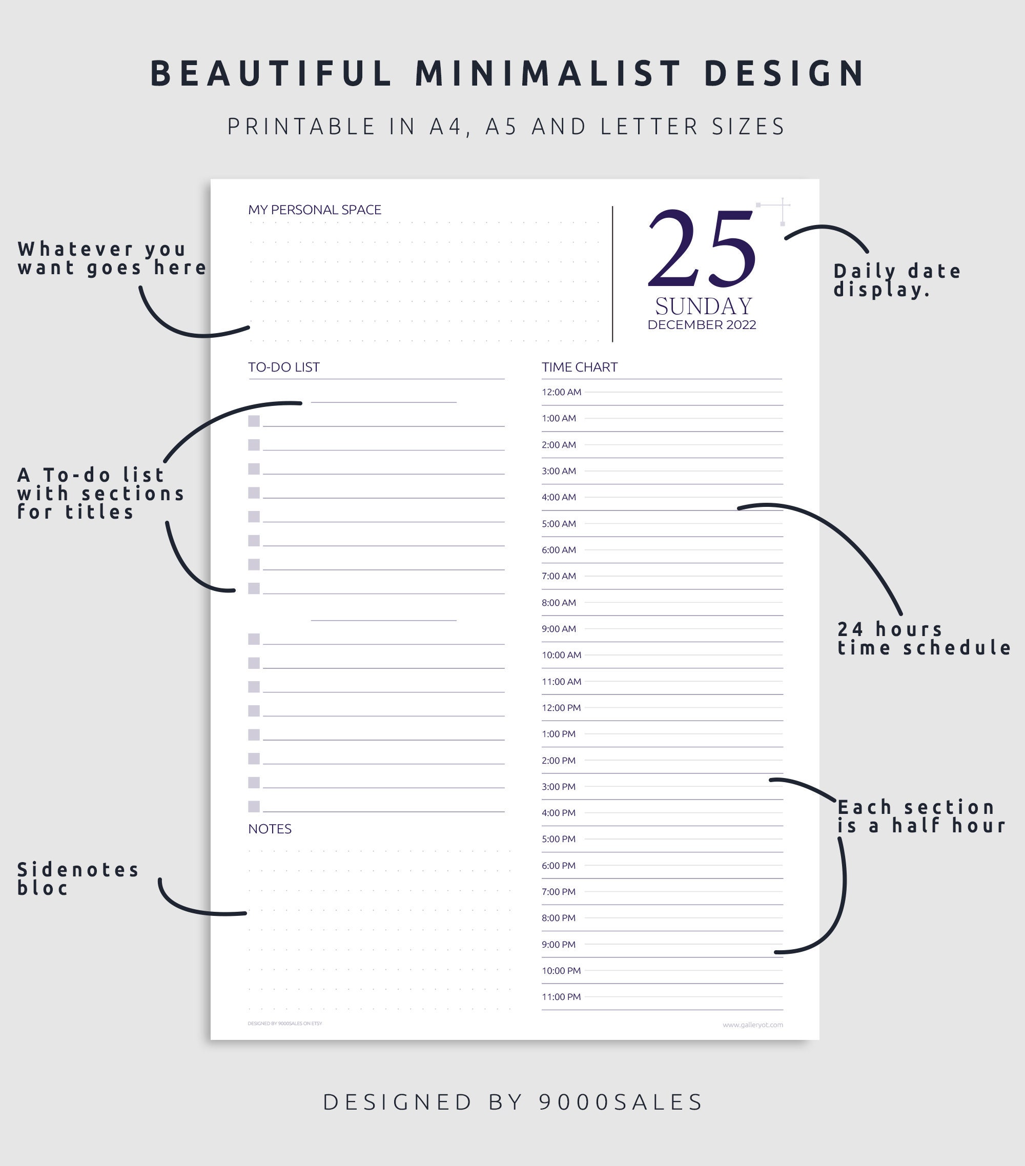 2022 Daily Planner Printable, 24 Hours Planner, 365 Days to Do List ...