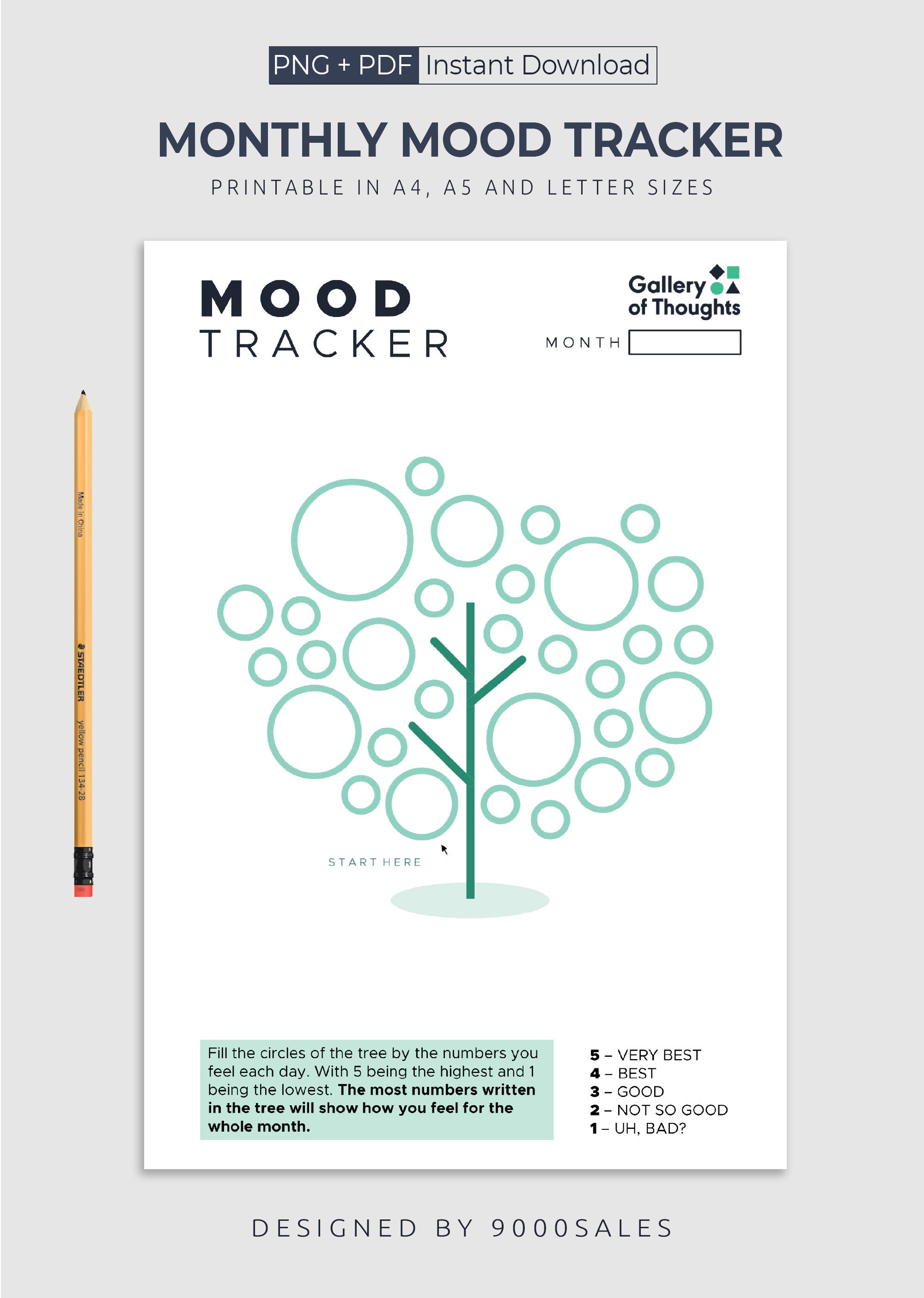Monthly Mood Tracker, Mood Tracker Printable, Pdf, Digital Download ...