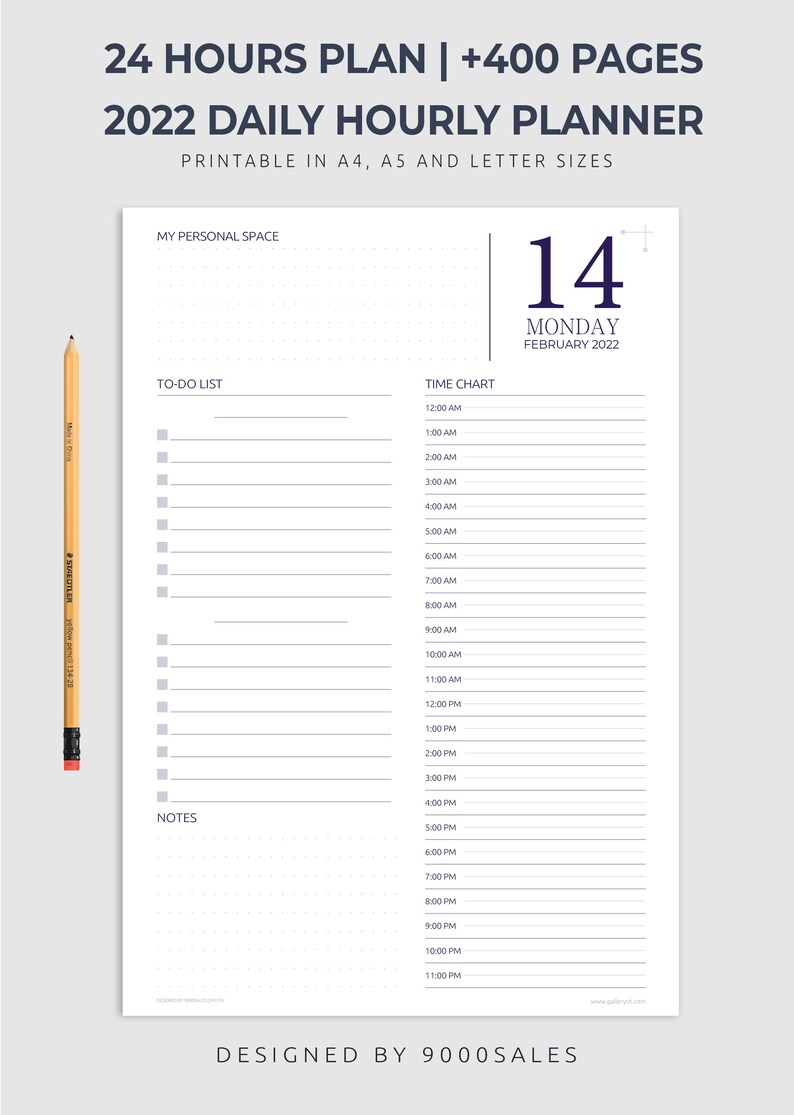 2022 Daily Planner Printable, 24 Hours Planner, 365 Days to Do List ...