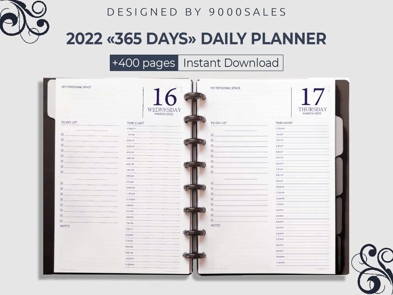 2022 Daily Planner Printable, 24 Hours Planner, 365 Days to Do List ...