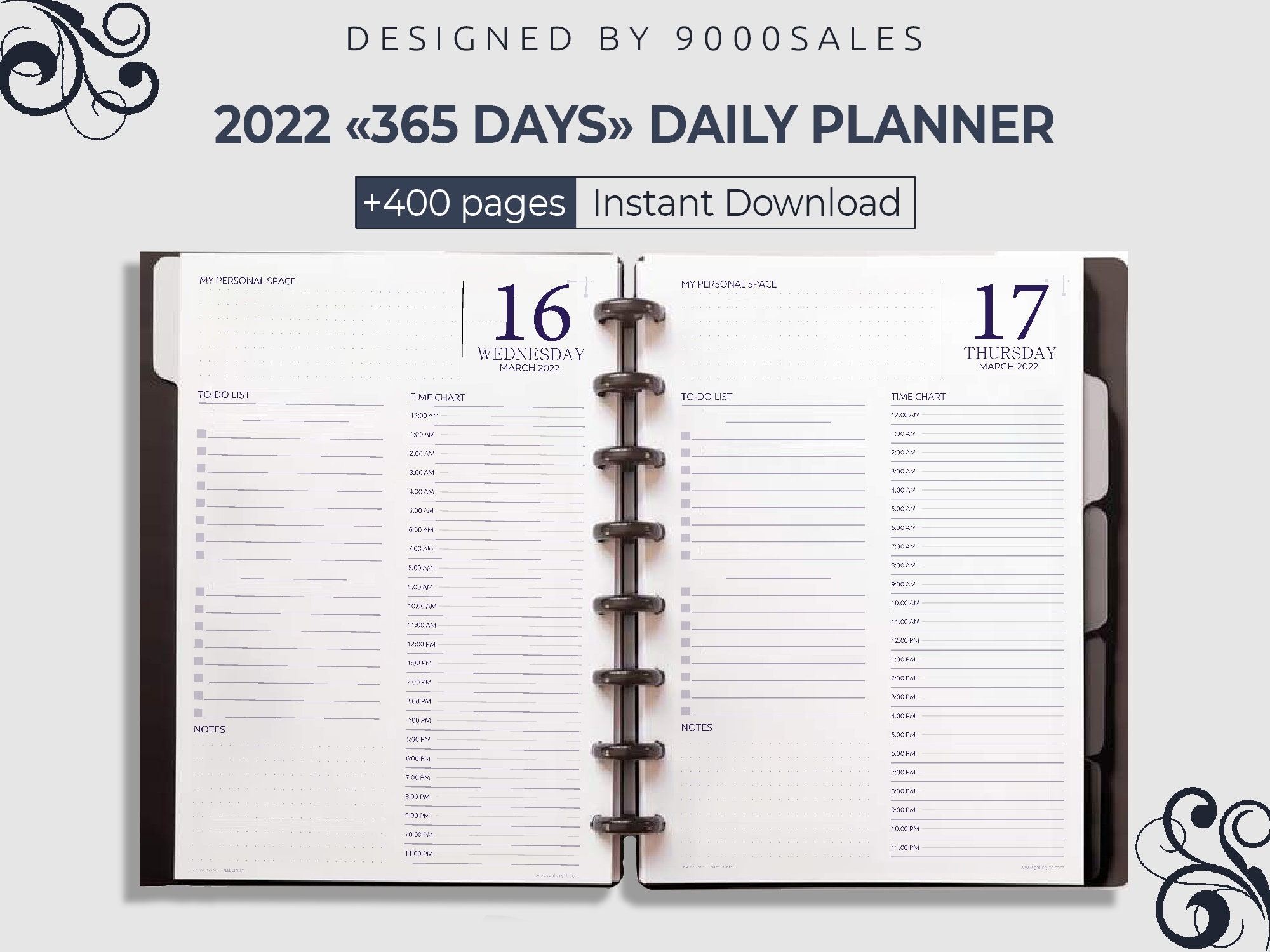 2022 Daily Planner Printable, 24 Hours Planner, 365 Days to Do List ...
