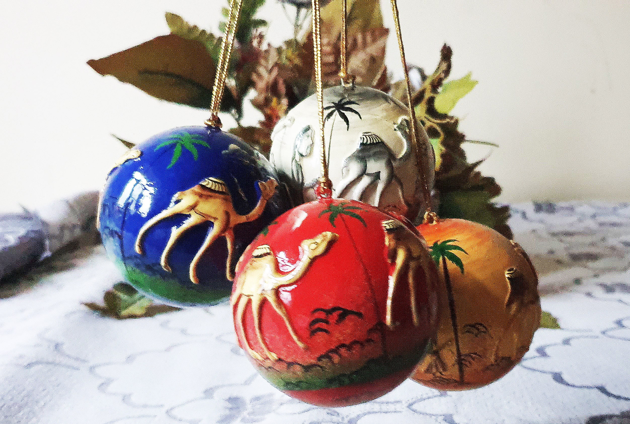 Set of 4 Handmade Paper Mache Balls Hanging Baubles Used as - Etsy