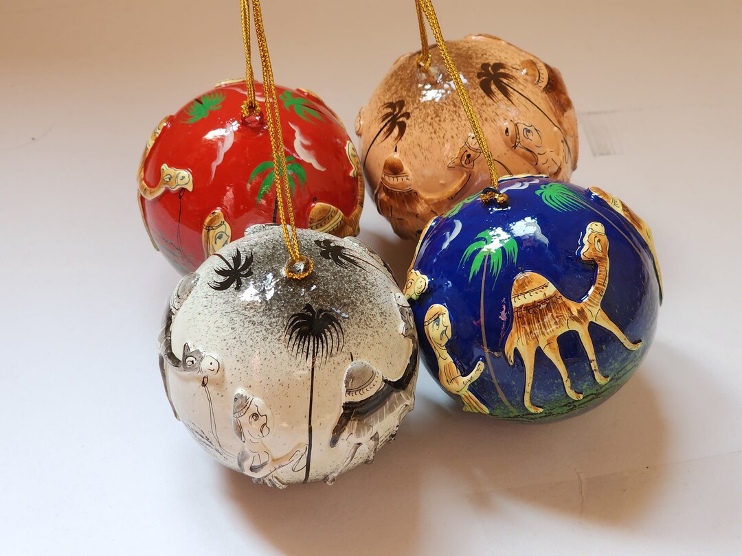 Set of 4 Handmade Paper Mache Balls Hanging Baubles Used as - Etsy