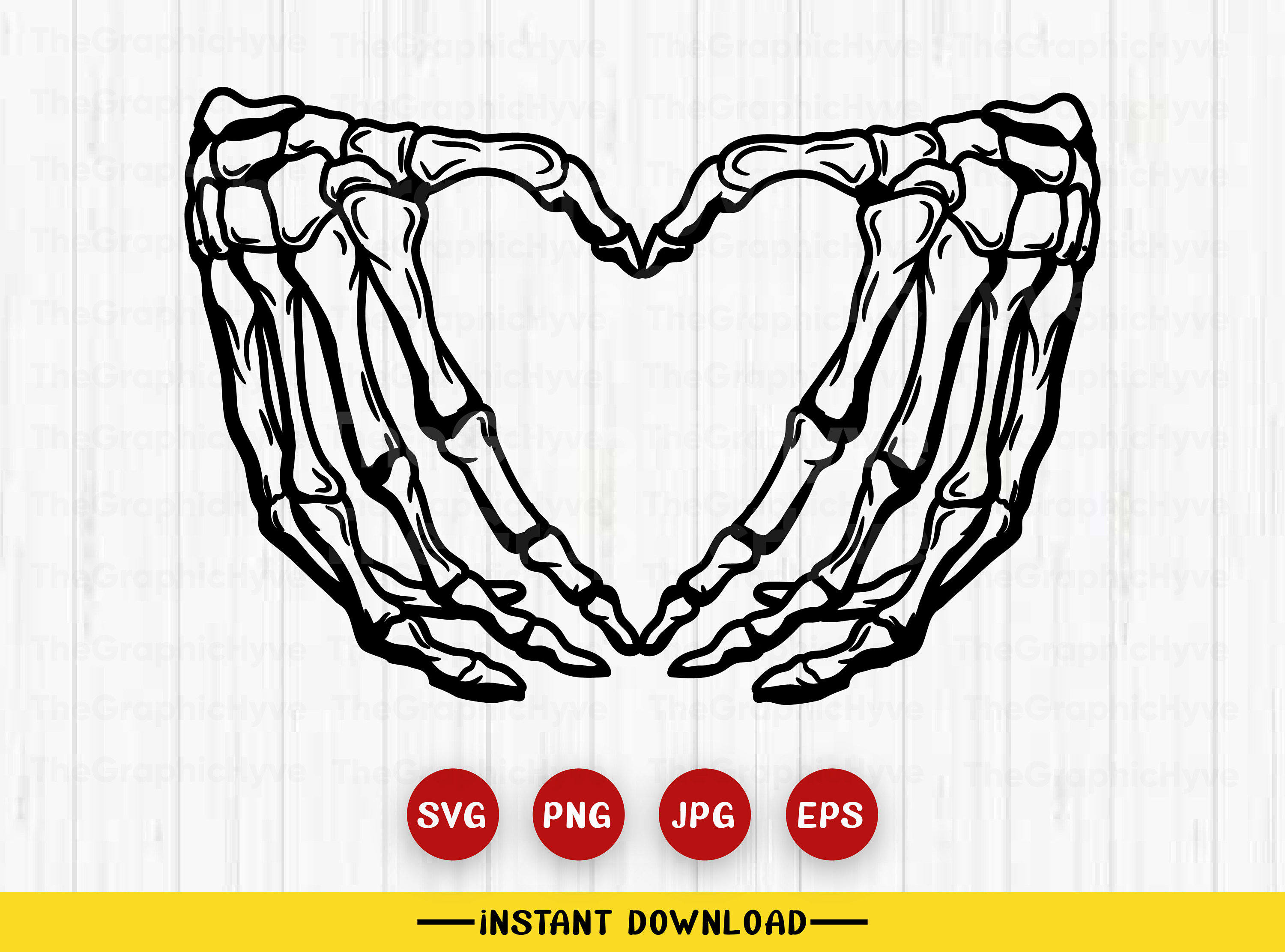 Skeleton Hand Heart Sign SVG | Bones Tattoo Decal T-shirt Sticker Art ...