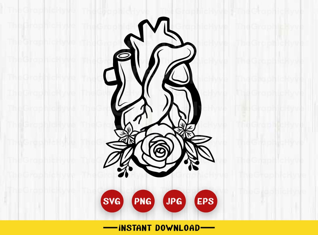 Heart Anatomy Svg File, Anatomy Svg, Floral Heart Svg, Flower Svg, Love ...