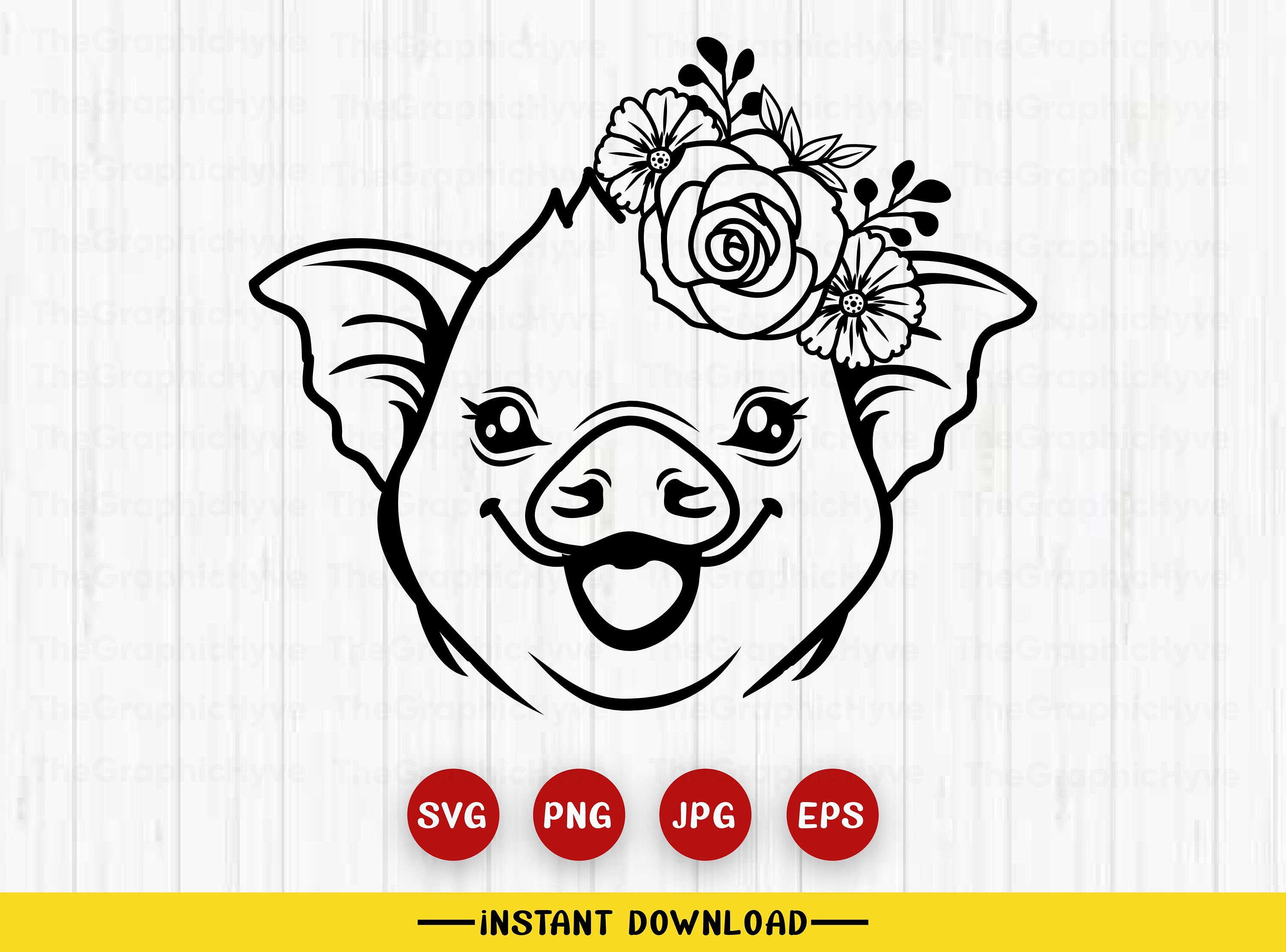 Pig SVG File Pig With Flower Crown SVG Pig Cut File Animal - Etsy