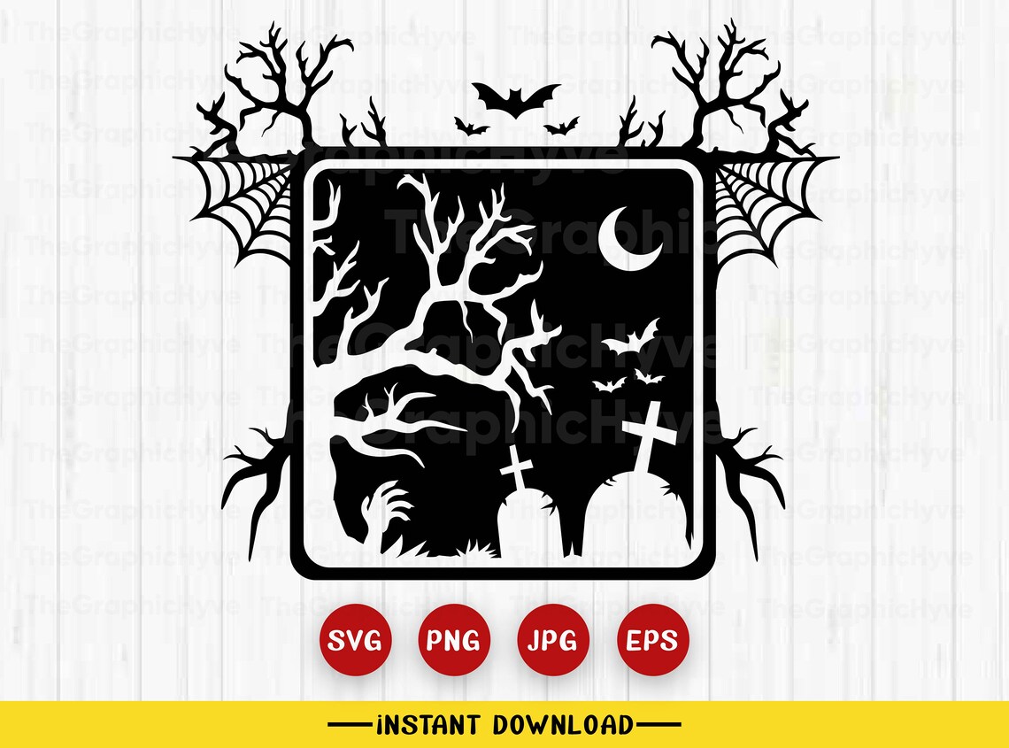 Halloween Graveyard Scene SVG | Cemetery Svg, Halloween Cut Files ...