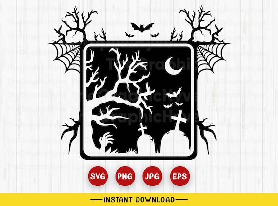 Halloween Graveyard Scene SVG Cemetery Svg Halloween Cut - Etsy