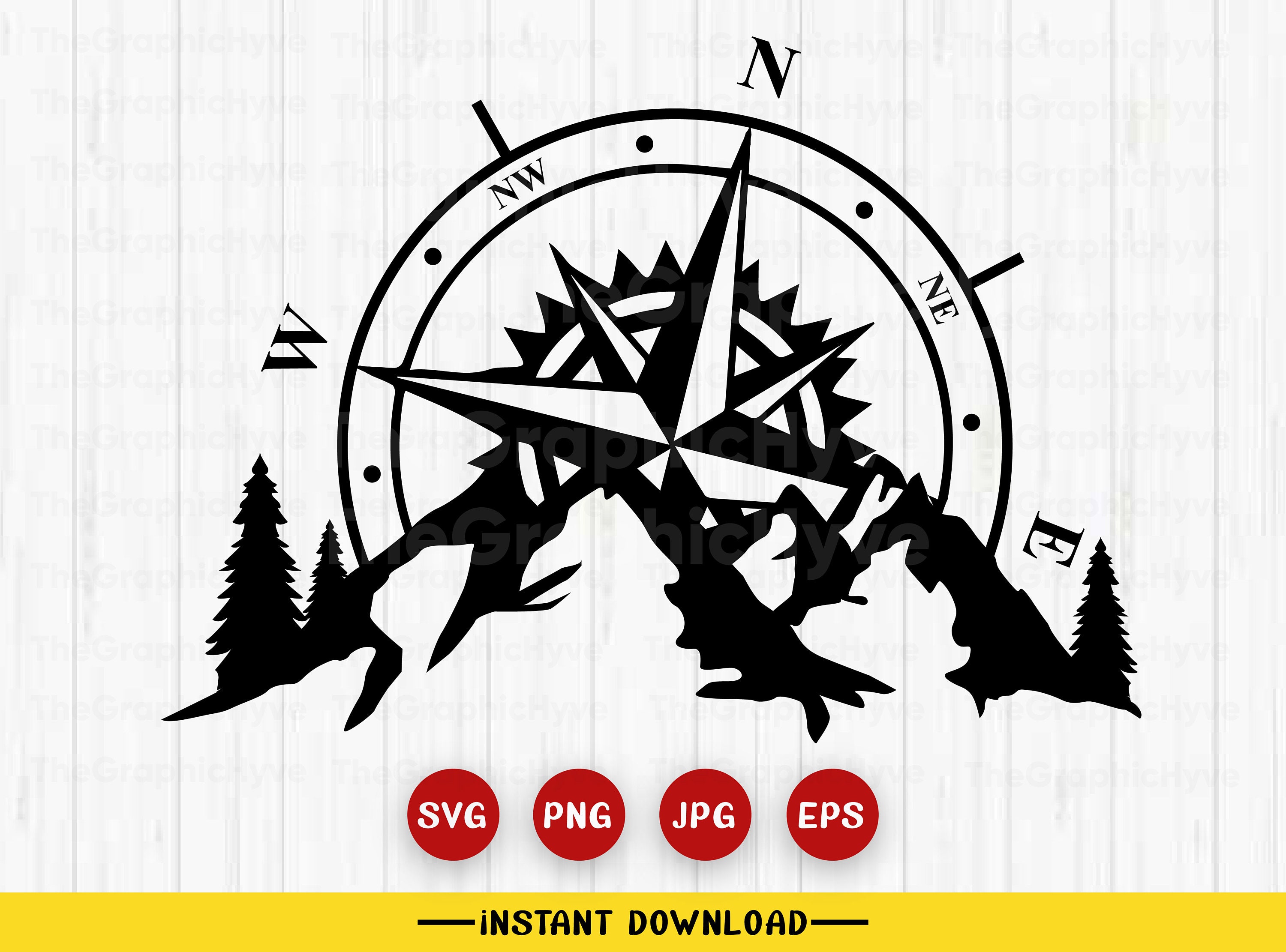Mountain Compass SVG | Compass Svg| Compass Rose Svg| Nautical Compass ...