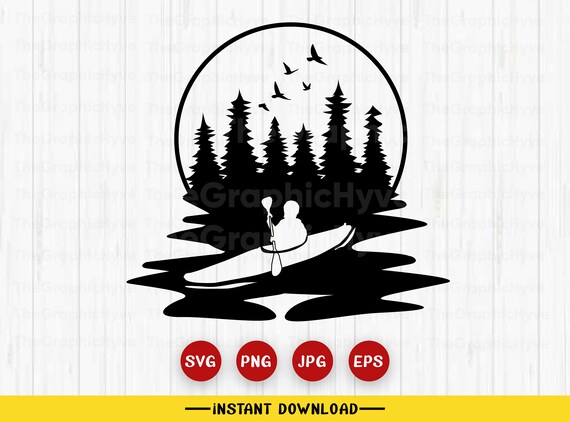 Kayaking SVG Lake Scene Clipart River Activity Cut File - Etsy
