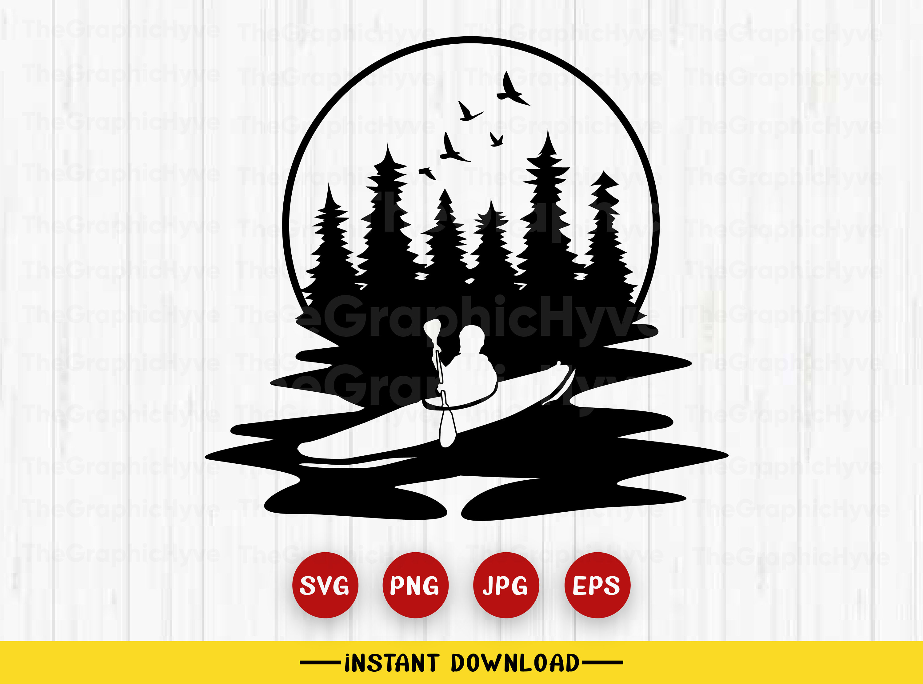 Kayaking SVG Lake Scene Clipart, River Activity Cut File, Outdoor ...