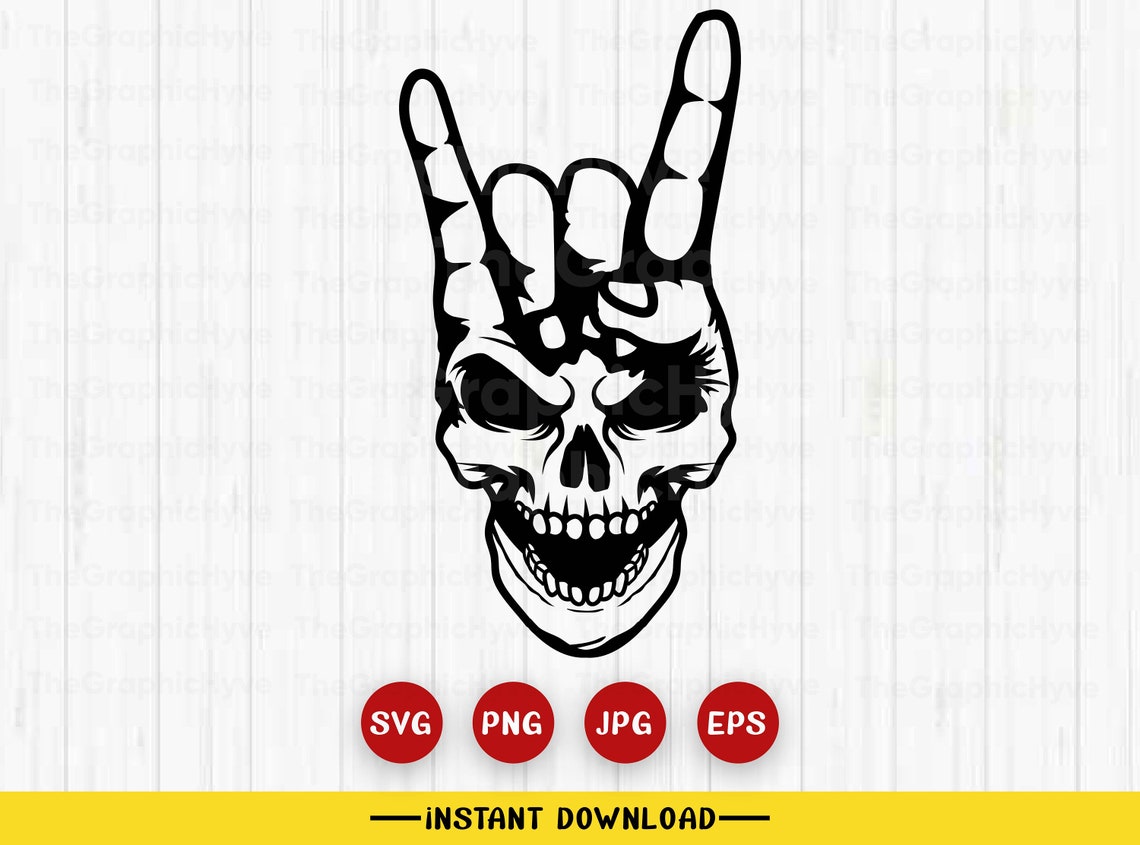 Rockers Skull Svg Rock Hand Sign Skull Clipart Skull Clipart Skull Svg ...