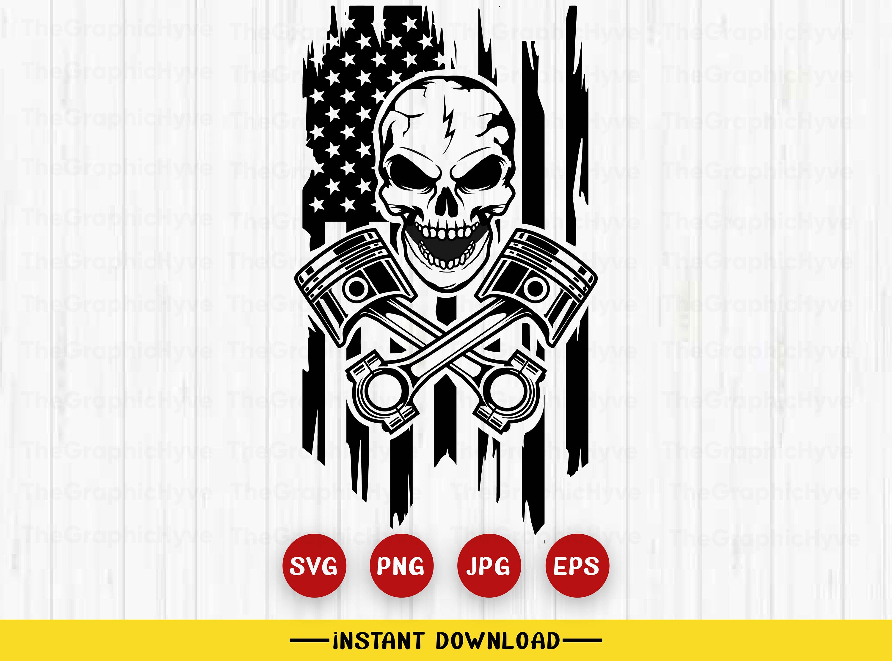 US Skull Engine Piston SVG | American Flag Mechanic Piston SVG | Piston ...
