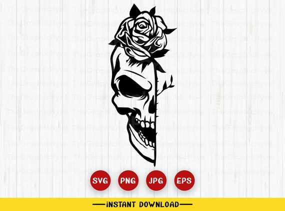 Rose Skull SVG Skull With Flower Svg Skull Svg Half - Etsy