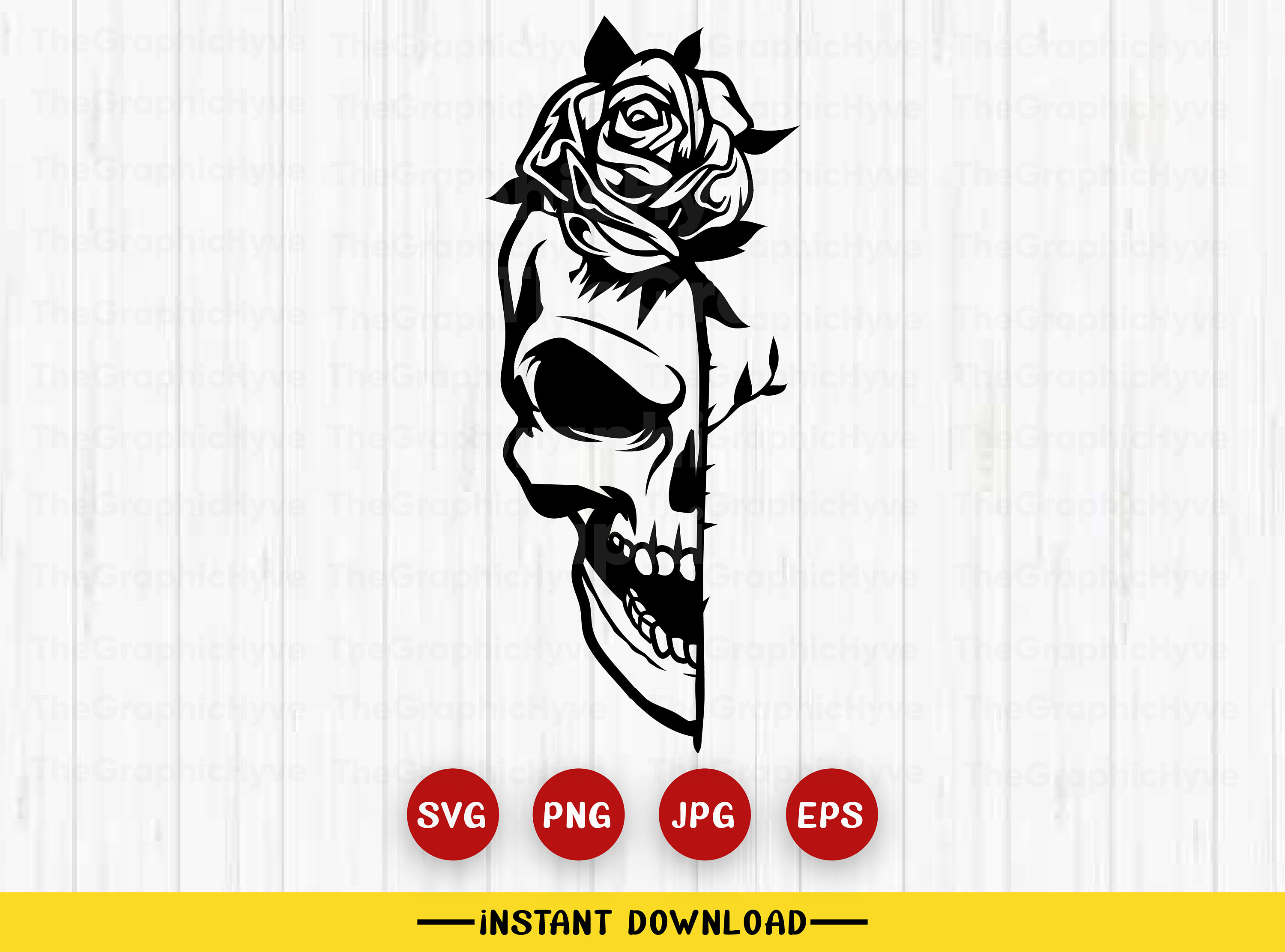 Rose Skull SVG | Skull With Flower Svg | Skull Svg | Half Skull Floral ...