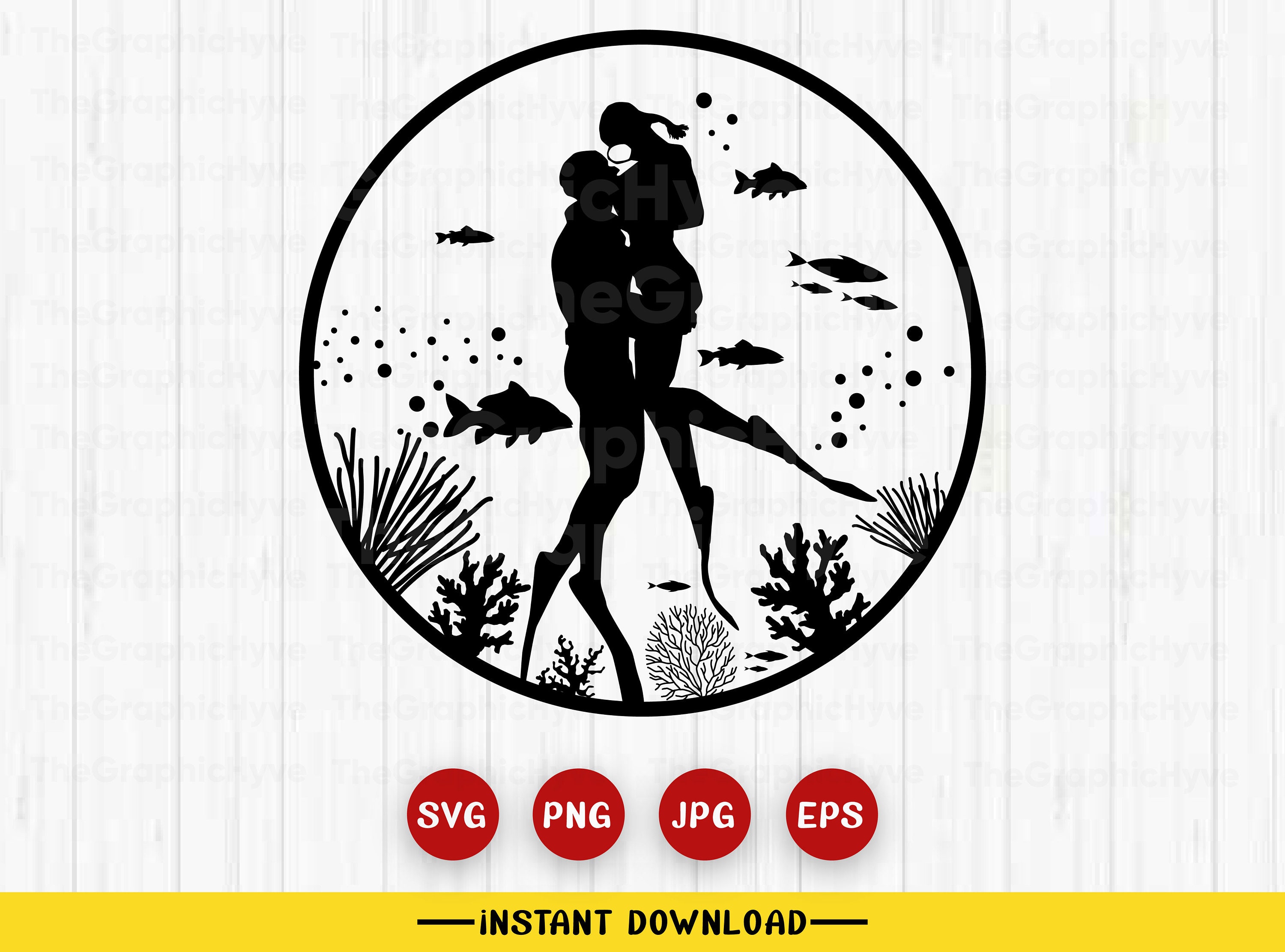 Couple Diver Scuba Diving Adventure Silhouette SVG | Clipart | Diving ...